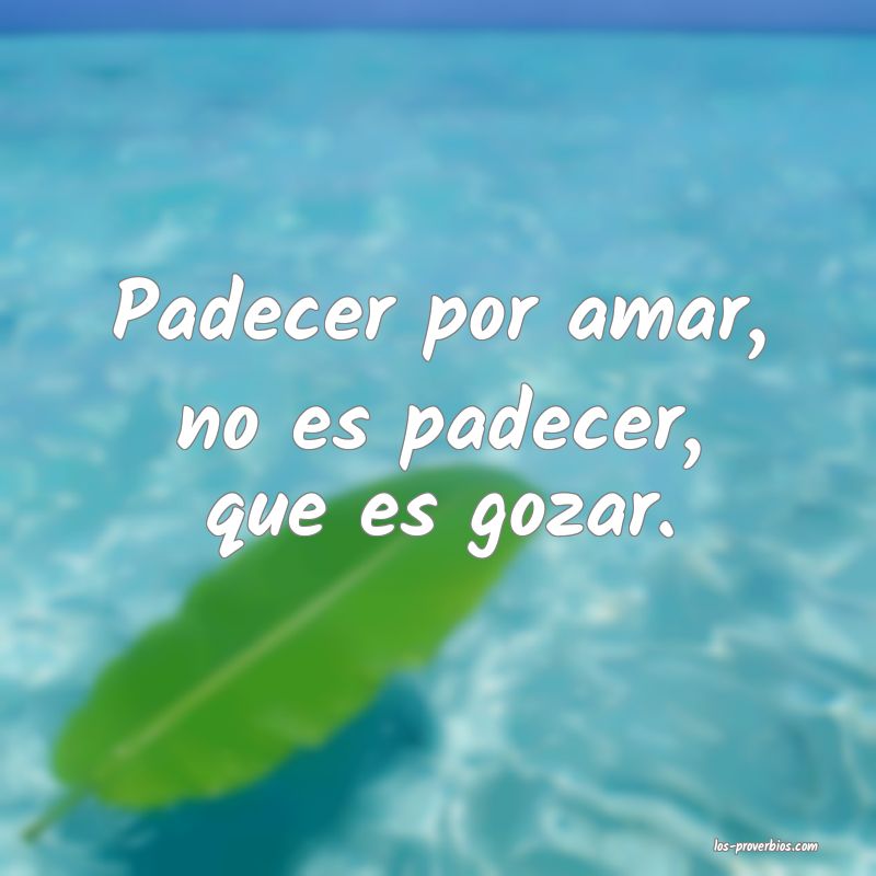 Padecer por amar, no es padecer, que es gozar.
