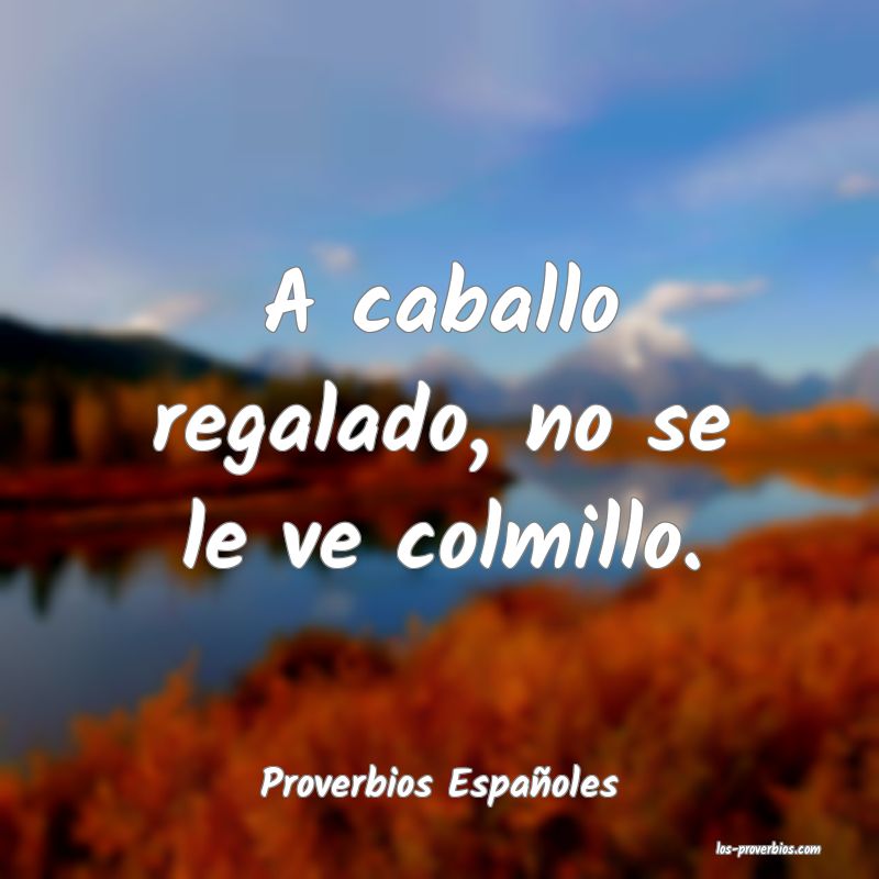 A caballo regalado, no se le ve colmillo. A caballo regalado, no se le ve colmillo.